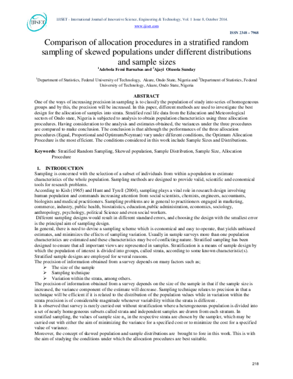 (PDF) Comparison of allocation procedures in a stratified random sampling of skewed populations ...