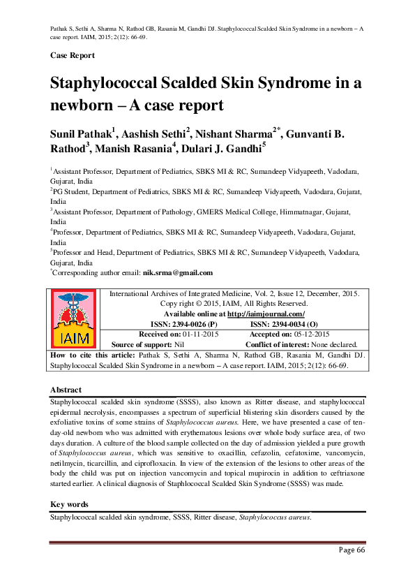 (PDF) Staphylococcal Scalded Skin Syndrome in a newborn – A case report