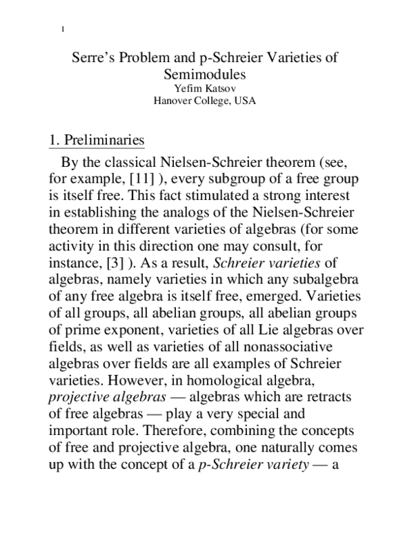 (PDF) 1 Serre’s Problem and p-Schreier Varieties of