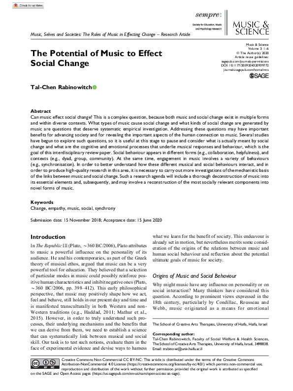 (PDF) The Potential of Music to Effect Social Change