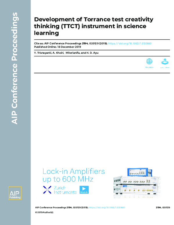 (PDF) Development of Torrance test creativity thinking (TTCT ...
