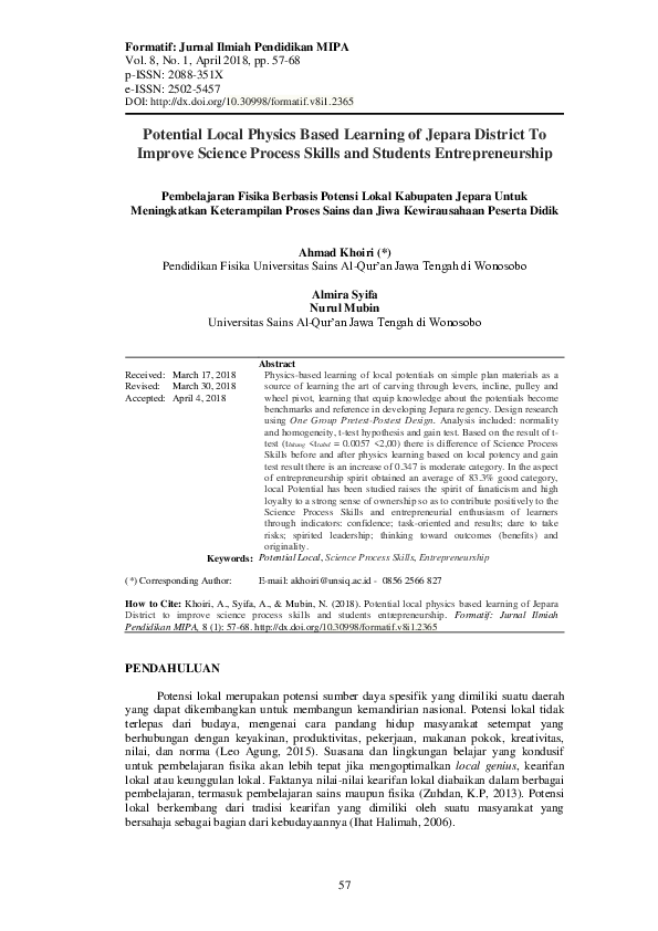 (PDF) Potential Local Physics Based Learning of Jepara District to ...