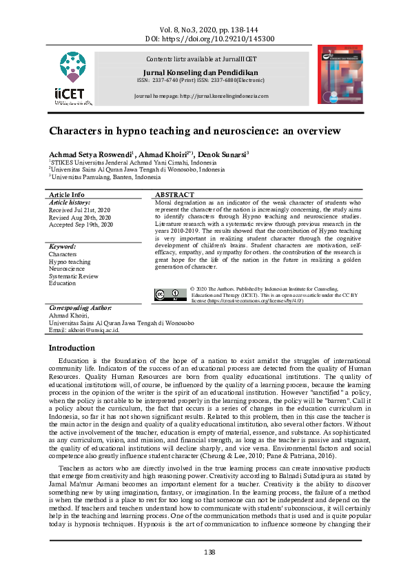 (PDF) Characters in hypno teaching and neuroscience: an overview