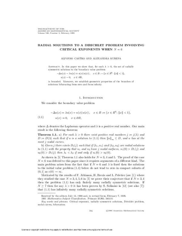 (PDF) Radial Solutions to a Dirichlet Problem Involving Critical Exponents When N =6