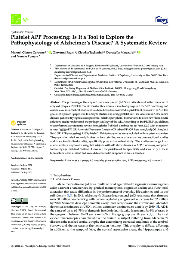 (PDF) Platelet APP Processing: Is It a Tool to Explore the ...