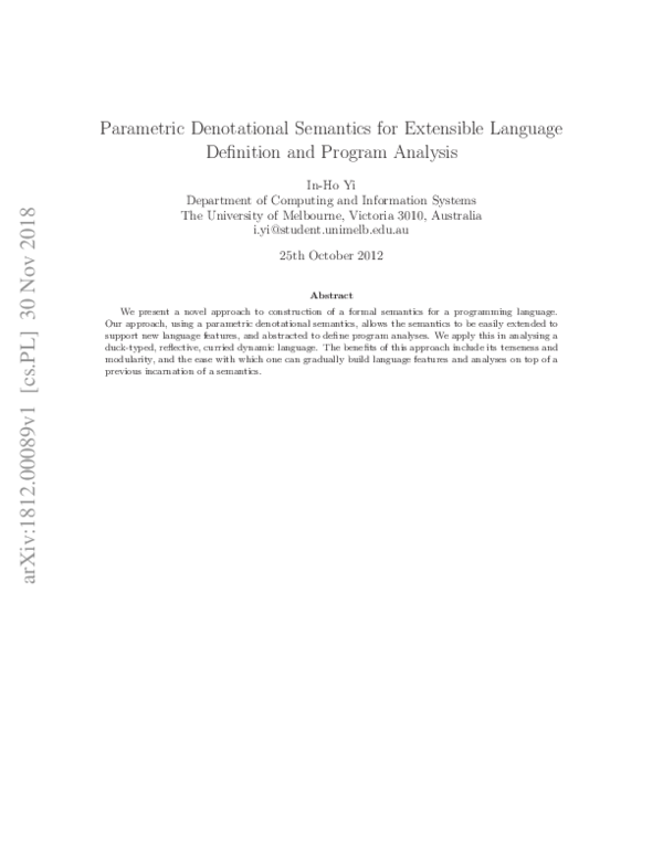 (PDF) Parametric Denotational Semantics for Extensible Language Definition and Program Analysis