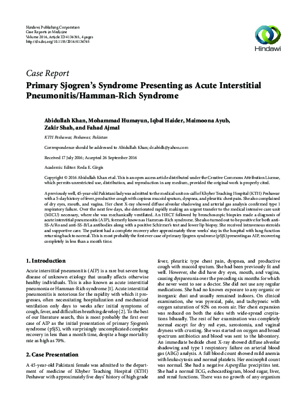 (PDF) Primary Sjogren’s Syndrome Presenting as Acute Interstitial ...