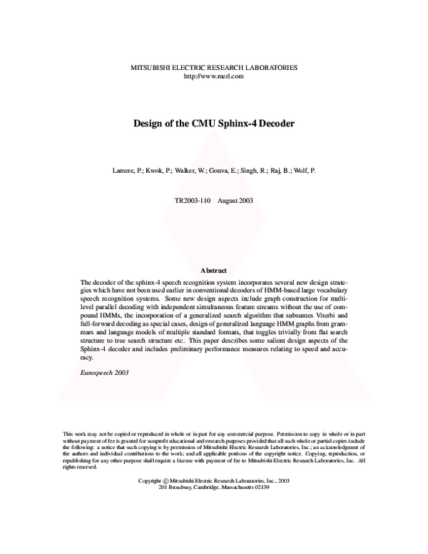 (PDF) Design of the CMU sphinx-4 decoder