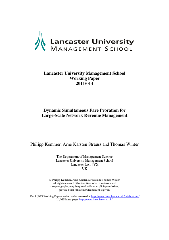 (PDF) Dynamic simultaneous fare proration for large-scale network revenue management