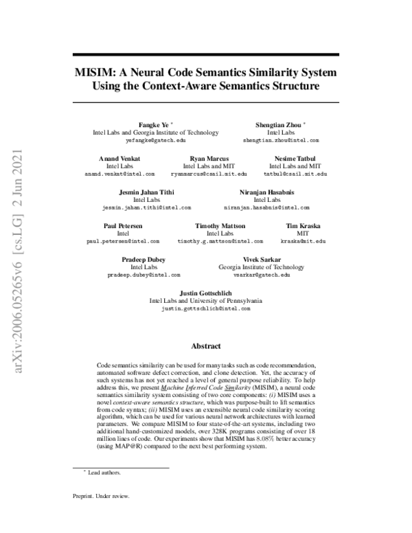 (PDF) MISIM: A Neural Code Semantics Similarity System Using the Context-Aware Semantics Structure