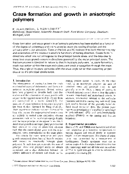 (PDF) Craze formation and growth in anisotropic polymers