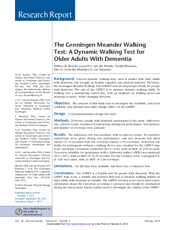 (PDF) The Groningen Meander Walking Test: A Dynamic Walking Test for ...