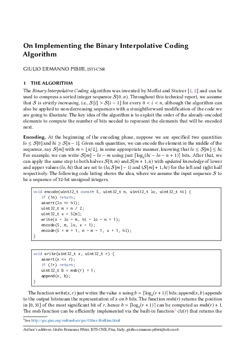 (PDF) On Implementing the Binary Interpolative Coding Algorithm