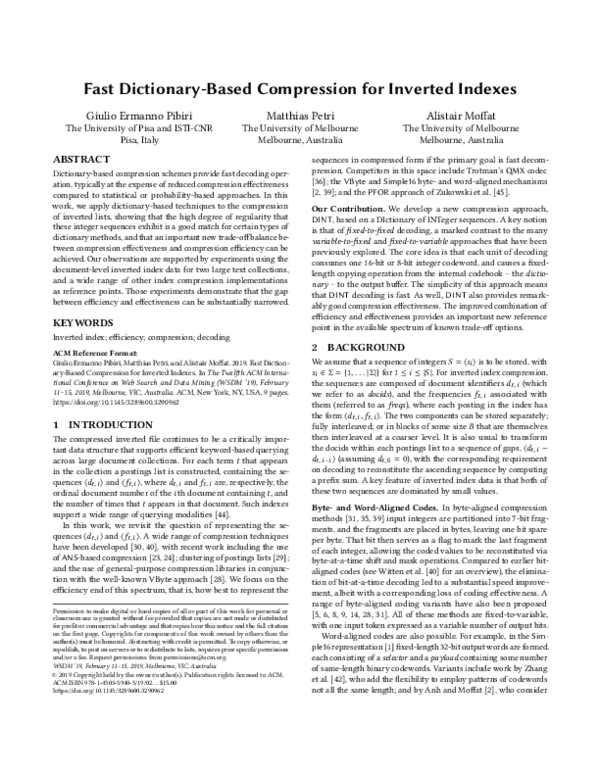 (PDF) Fast Dictionary-Based Compression for Inverted Indexes