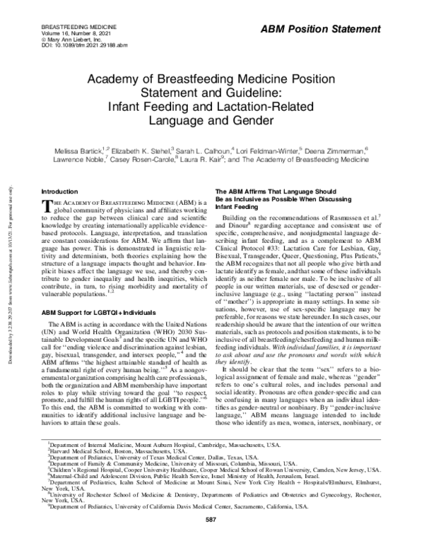 (PDF) Academy of Breastfeeding Medicine Position Statement and ...
