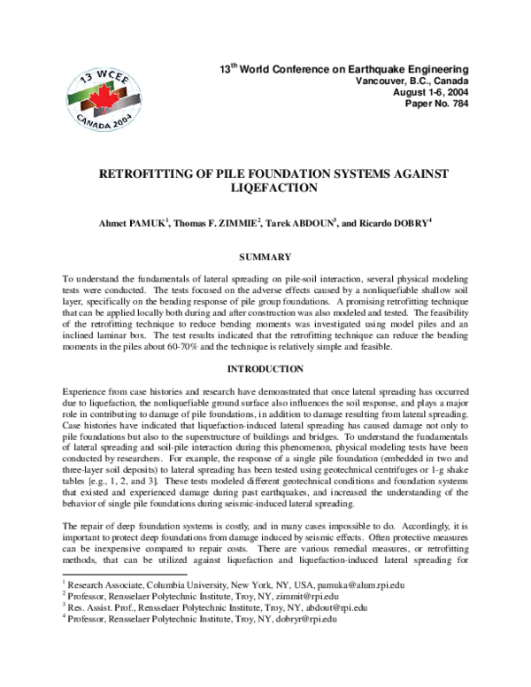 (PDF) Retrofitting of Pile Foundation Systems Against Liquefaction
