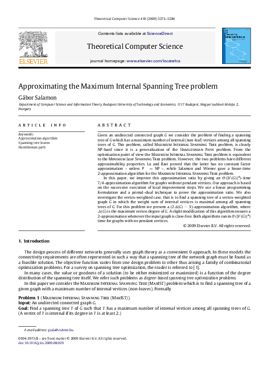 (PDF) Approximating the Maximum Internal Spanning Tree problem