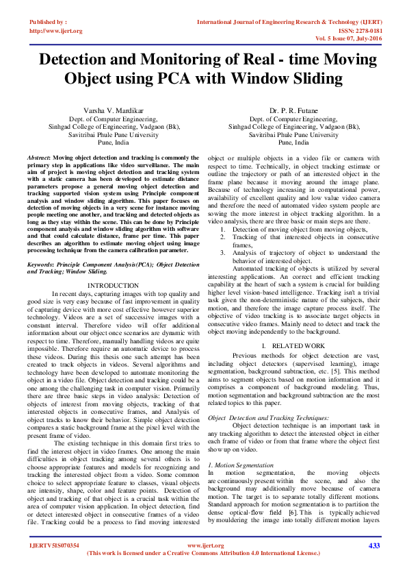 (PDF) Detection and Monitoring of Real - time Moving Object using PCA with Window Sliding