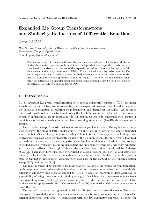 (PDF) Expanded Lie Group Transformations and Similarity Reductions of ...