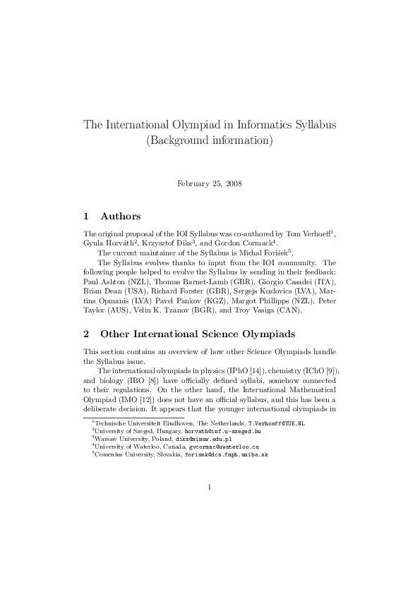(PDF) The International Olympiad in Informatics Syllabus (background ...