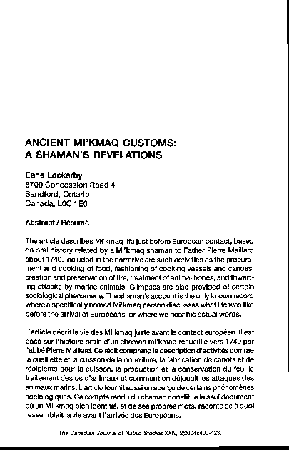 (PDF) Ancient MI'Kmaq Customs: A Shaman's Revelations
