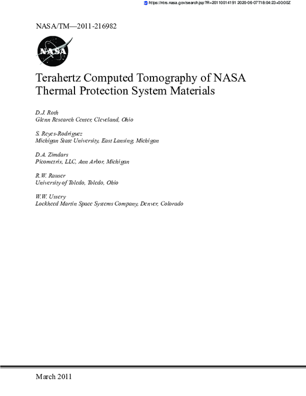 (PDF) Terahertz computed tomography of NASA thermal protection system ...