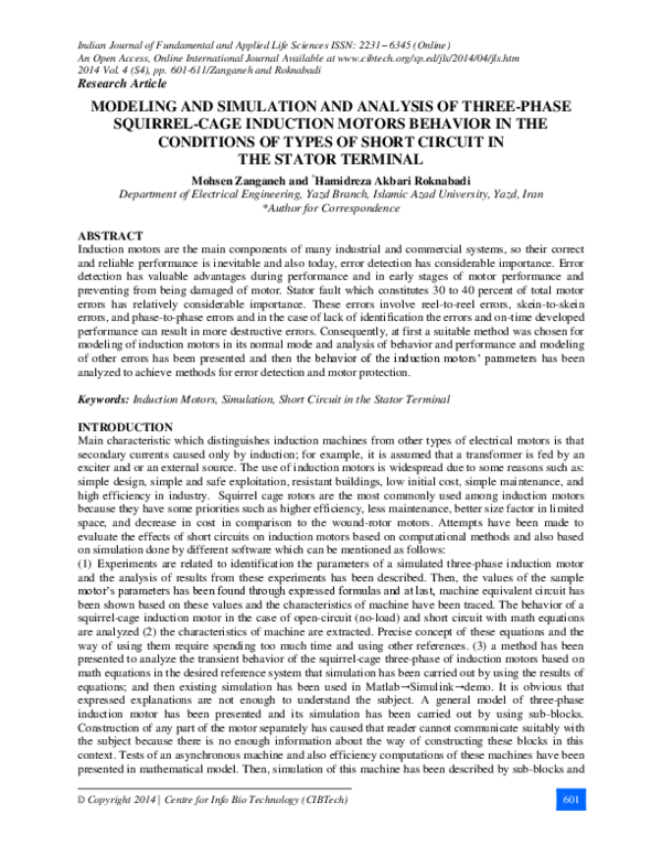 Pdf Modeling And Simulation And Analysis Of Three Phase Squirrel Cage Induction Motors
