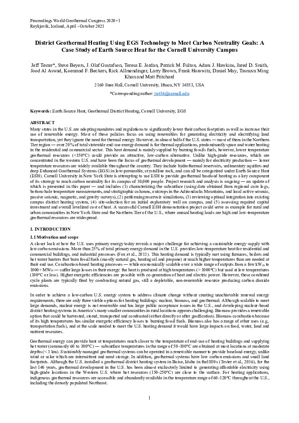 (PDF) District Geothermal Heating Using EGS Technology to Meet Carbon ...