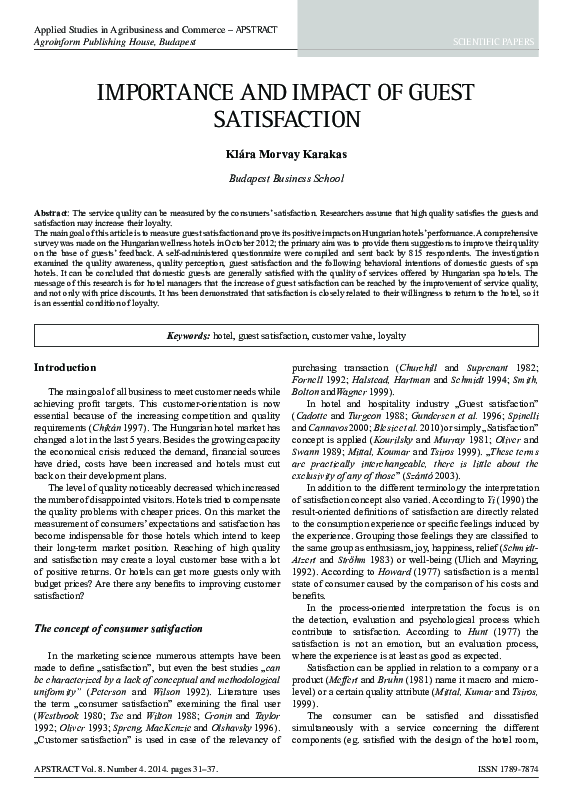 (PDF) Importance and impact of guest satisfaction