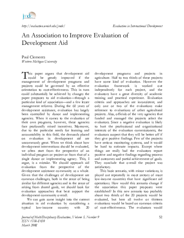(PDF) An Association to Improve Evaluation of Development Aid