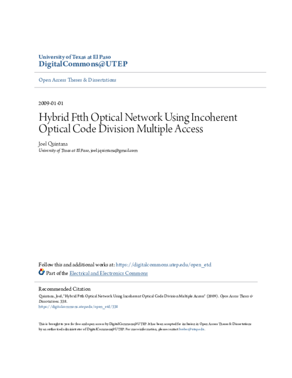 (PDF) Hybrid Ftth Optical Network Using Incoherent Optical Code Division Multiple Access