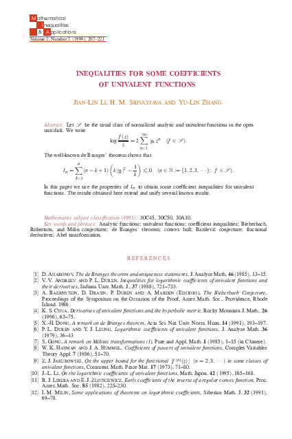 (PDF) Inequalities for Some Coefficients of Univalent Functions