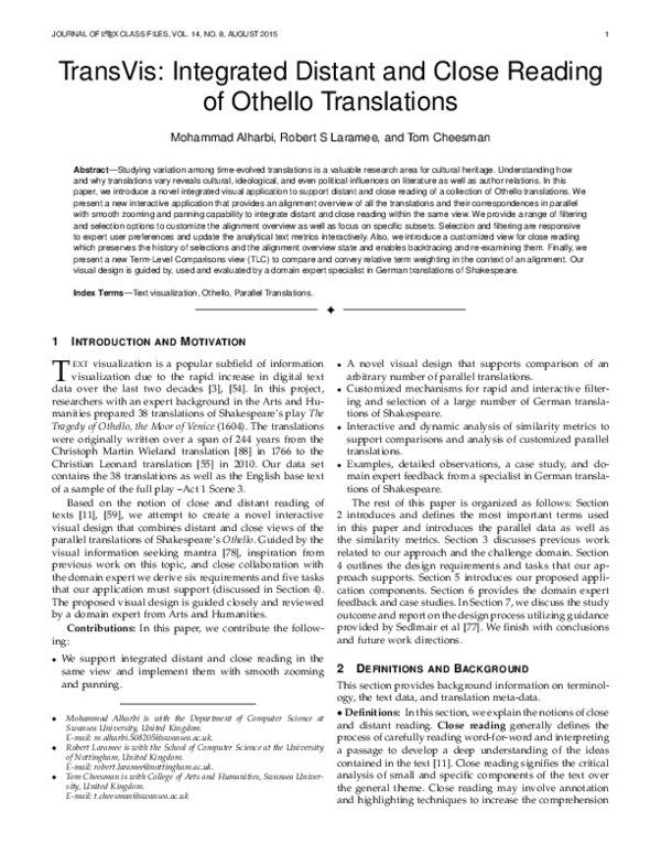 (PDF) TransVis: Integrated Distant and Close Reading of Othello ...