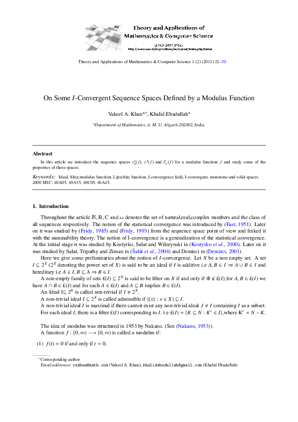 Pdf On Some I Convergent Sequence Spaces Defined By A Modulus Function 
