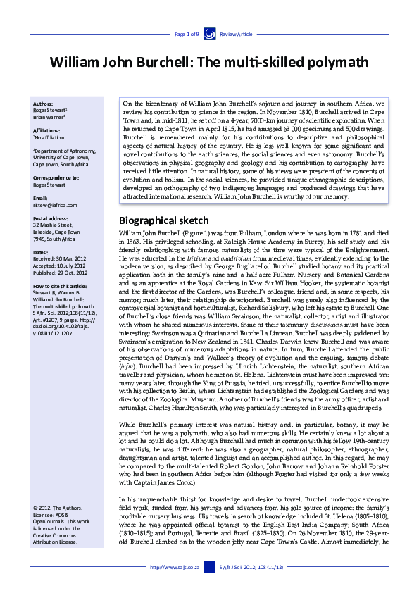 (PDF) William John Burchell: The multi-skilled polymath