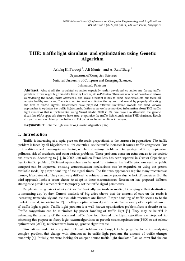 Pdf The Traffic Light Simulator And Optimization Using Genetic Algorithm