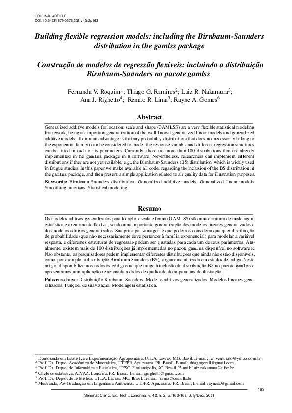 (PDF) Building flexible regression models: including the Birnbaum-Saunders distribution in the ...