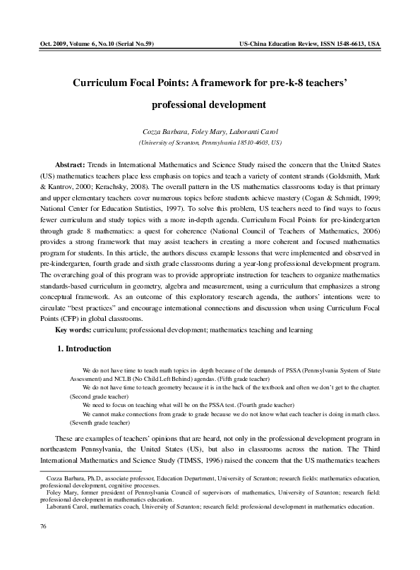 (PDF) Curriculum Focal Points: A Framework for Pre-K-8 Teachers ...