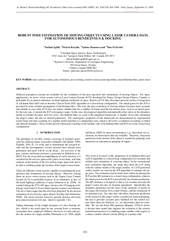 Pdf Robust Pose Estimation Of Moving Objects Using Laser Camera Data For Autonomous Rendezvous