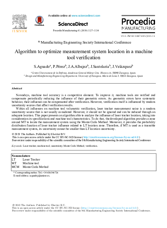 (PDF) Algorithm to optimize measurement system location in a machine ...