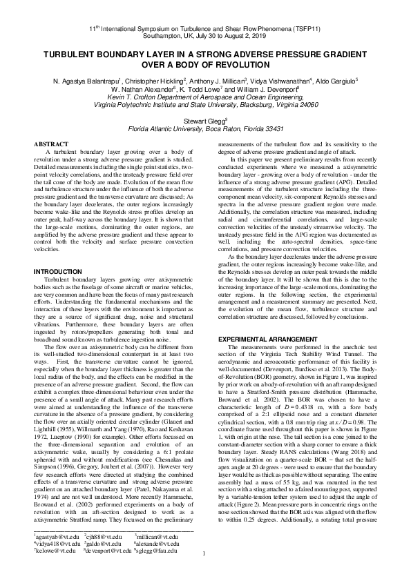 (PDF) Turbulent Boundary Layer in a Strong Adverse Pressure Gradient Over a Body of Revolution
