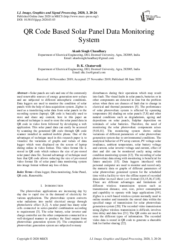 (PDF) QR Code Based Solar Panel Data Monitoring System
