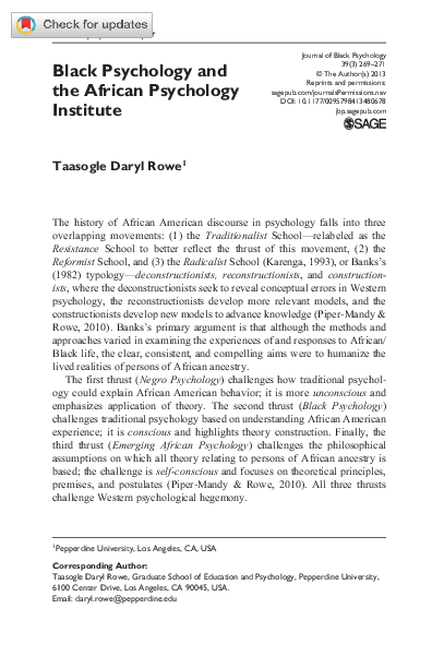 (PDF) Black Psychology and the African Psychology Institute