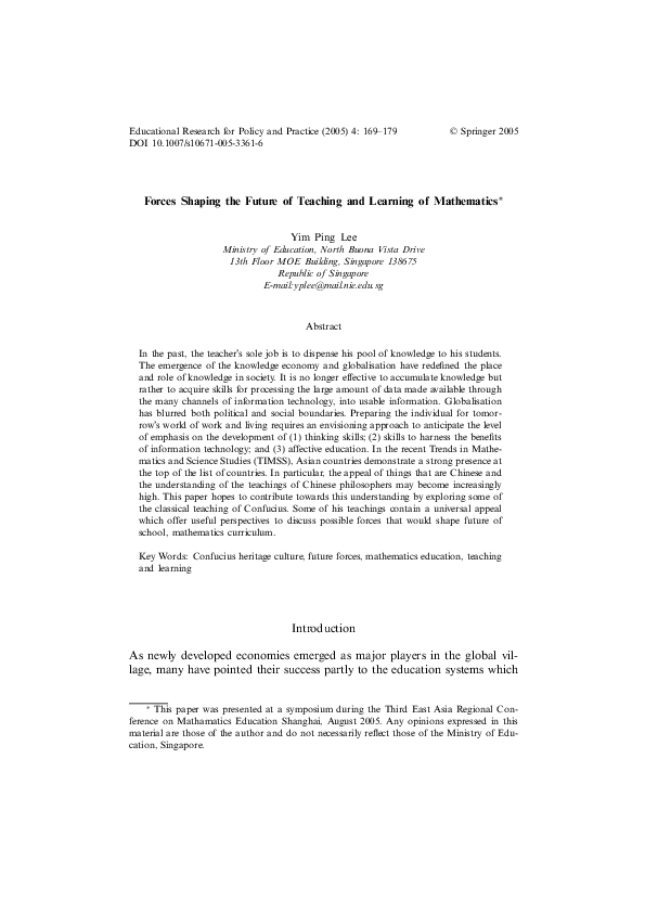 (PDF) Forces Shaping the Future of Teaching and Learning of Mathematics
