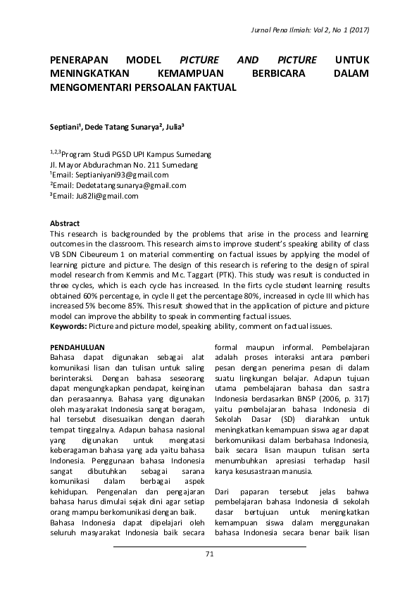 (PDF) Penerapan Model Picture And Picture untuk Meningkatkan ...