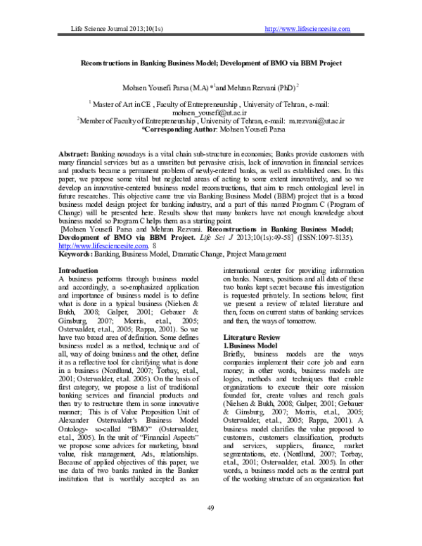 (PDF) Reconstructions in Banking Business Model; Development of BMO via ...