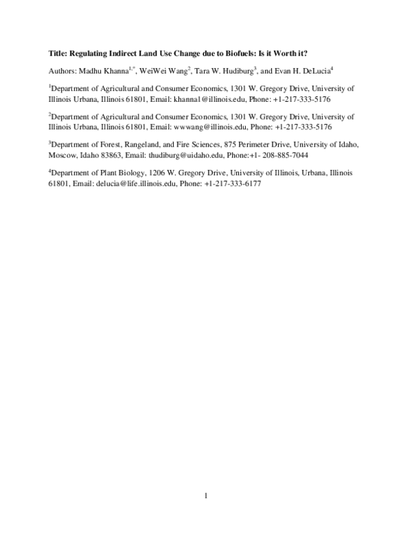 (PDF) Indirect Land Use Change due to Biofuels : Is it Worth it