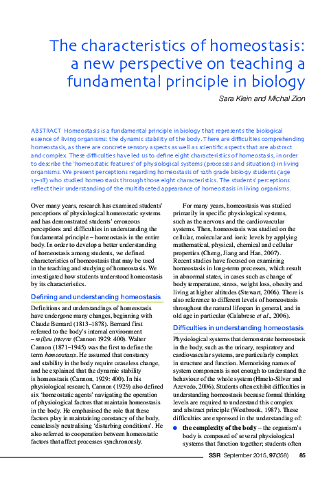 (PDF) The characteristics of homeostasis: a new perspective on teaching ...