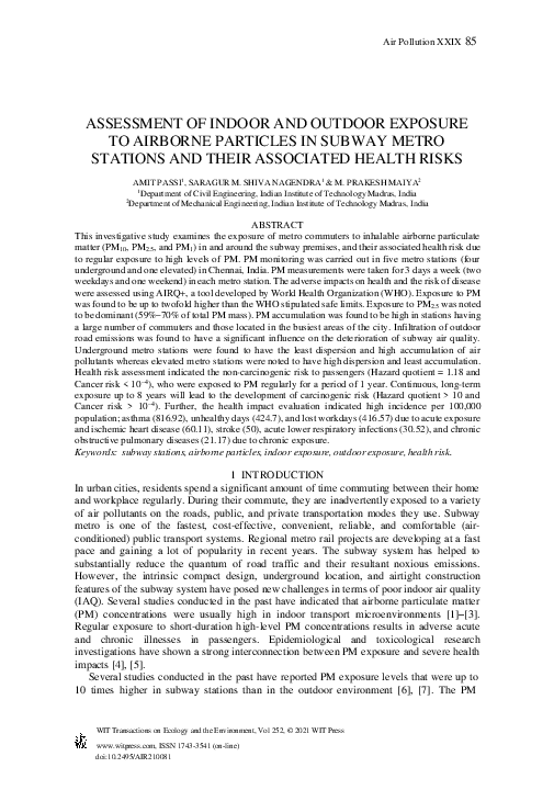 (PDF) Assessment of indoor and outdoor exposure to airborne particles in subway metro stations ...