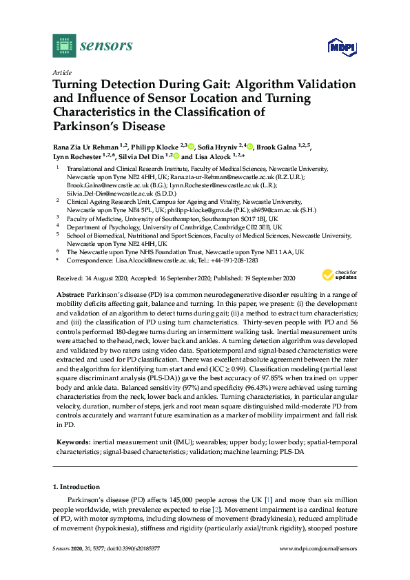 Pdf Turning Detection During Gait Algorithm Validation And Influence